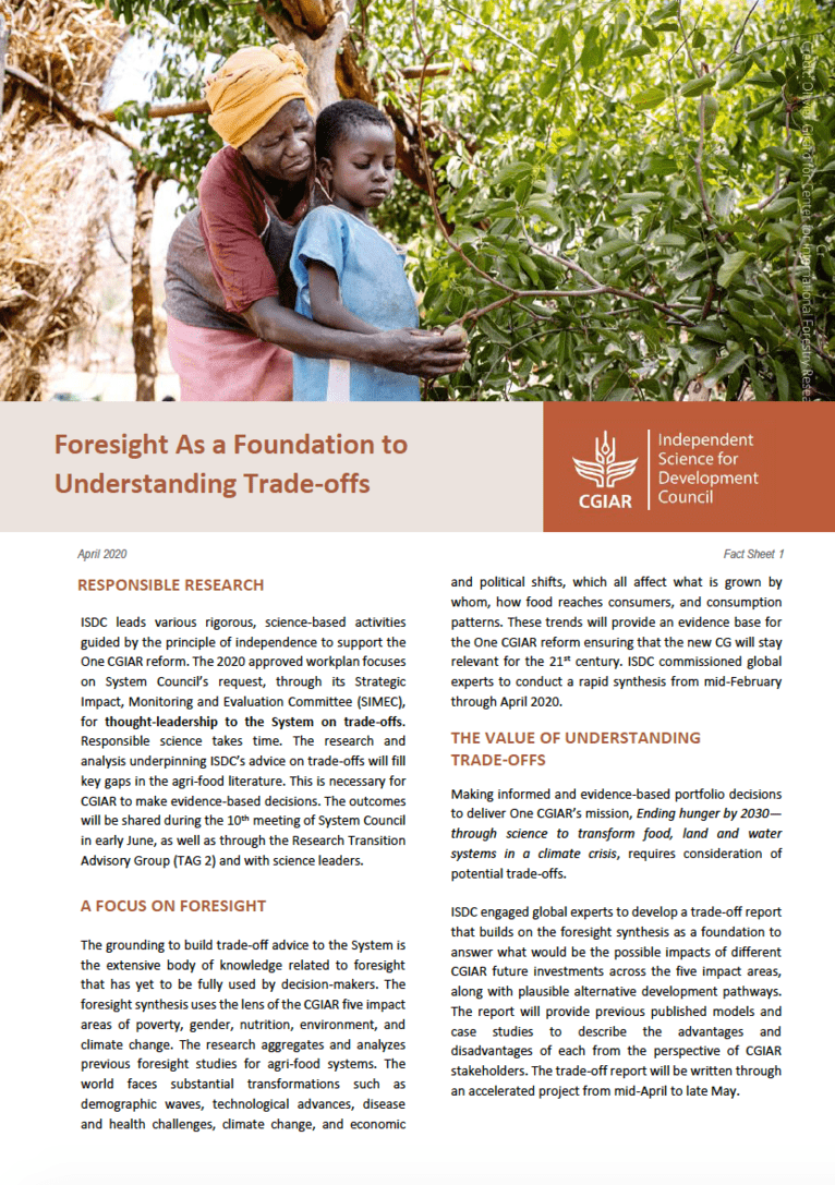 ISDC - Fact Sheet 1: Foresight as a Foundation to Understanding Trade-Offs | IAES | CGIAR ...